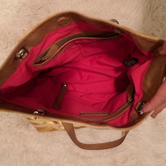 Kate Landry | Bags | Kate Landry Gold Zebra Print Woven Tote With Chain ...